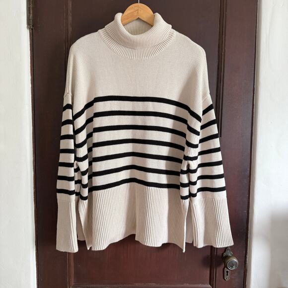 GAP | Sweaters | Gap Cream Black Preppy Nautical Stripe Oversized ...